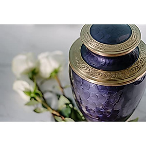 Cremation Urn for Adults - Purple and Gold Funeral Ashes Container - Made of Brass - for Men and Women up to 200lbs - Handcrafted