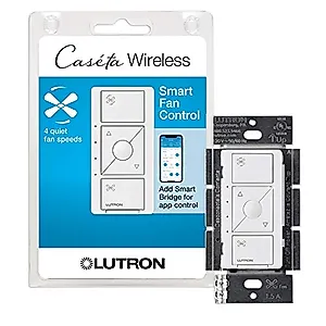 Lutron Caséta Wireless Smart Fan Speed Control Switch, Single-Pole, PD-FSQN-WH, White