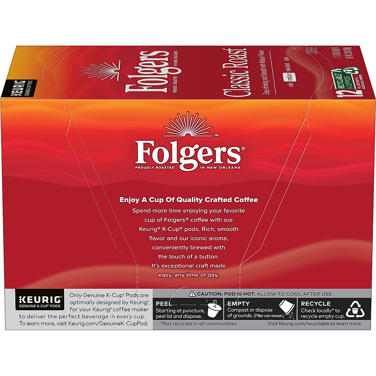 Folgers Classic Roast Medium Roast Coffee, 72 Keurig K-Cup Pods