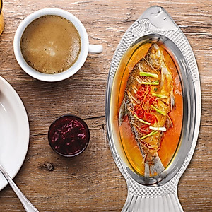 Serving Platter Dish Fish Shape Stainless Steel Oval Platter Fish Grill Serving Tray Fish Plate for Steaming Fish