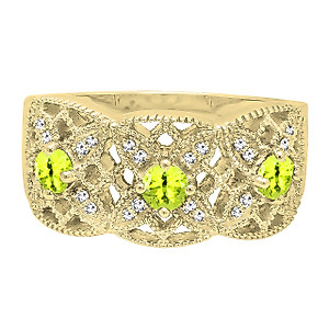 Dazzlingrock Collection 18K Round Peridot & White Diamond Ladies Bridal Engagement Ring, Yellow Gold, Size 6.5