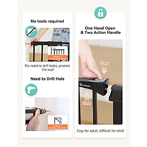 COMOMY 29.5-43.3" Safety Baby Gate Extra Wide, Auto Close Dog Gate for House Doorways Stairs, Pressure Mounted Easy Walk Through Pet Gate Child Gate, Includes 2.75" and 8.25" Extension, Black