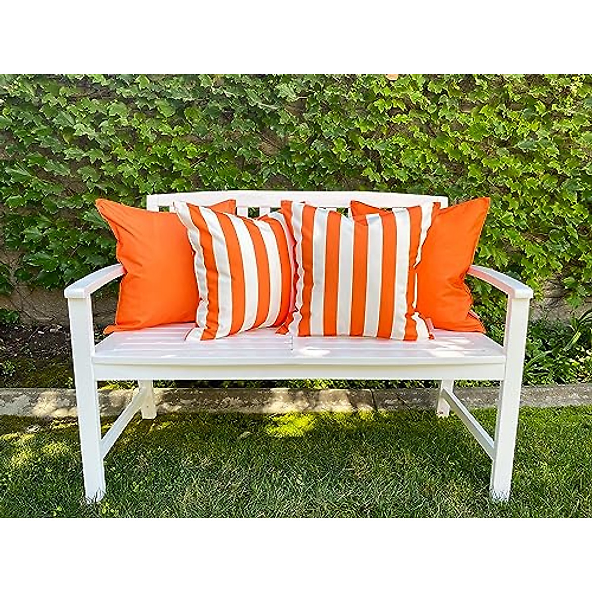 Ensperta Pack of 2 18x18 Outdoor Waterproof Orange Throw Pillow Covers and Inserts Included Decorative Square Cushion Patio Pillows for Patio Furniture (Orange Tiger)