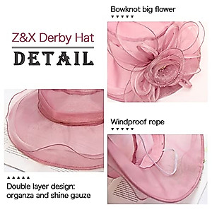Z and X Organza Church Fascinator Kentucky Derby Hats for Women Flower Wedding Tea Party Hat Wide Brim Sun Hat Pink,purple,One Size