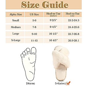 Ankis Women White Fuzzy Fluffy Slippers Soft Cozy Plush Memory Foam Open Toe Slippers for Bedroom, Comfy Cross Band Slippers for Womens House Indoor Size 5 6