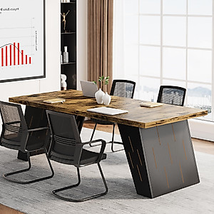 Condemo 70 Inch Executive Office Desk, Large Computer Desk Workstation, Modern Simple Computer Table Study Writing Desk, Business Furniture for Home Office, Brown and Black