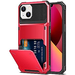 TITACUTE for iPhone 13 Mini Case Wallet 5 Credit Card Holder Flip Cover Design ID Slot Back Pocket Dual Layer Anti-Scratch Hard Shell Hybrid Protective Bumper for iPhone 13 Mini 5.4 Red
