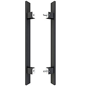 BARNSMITH 18" Barn Door Push Pull Handle,Glass Door Handle,Heavy Duty Grade-304 Stainless Steel Square Commercial Door Handle,Entrance Entry Front Door Handle Office Wood Garage Handle Pull Set,Black