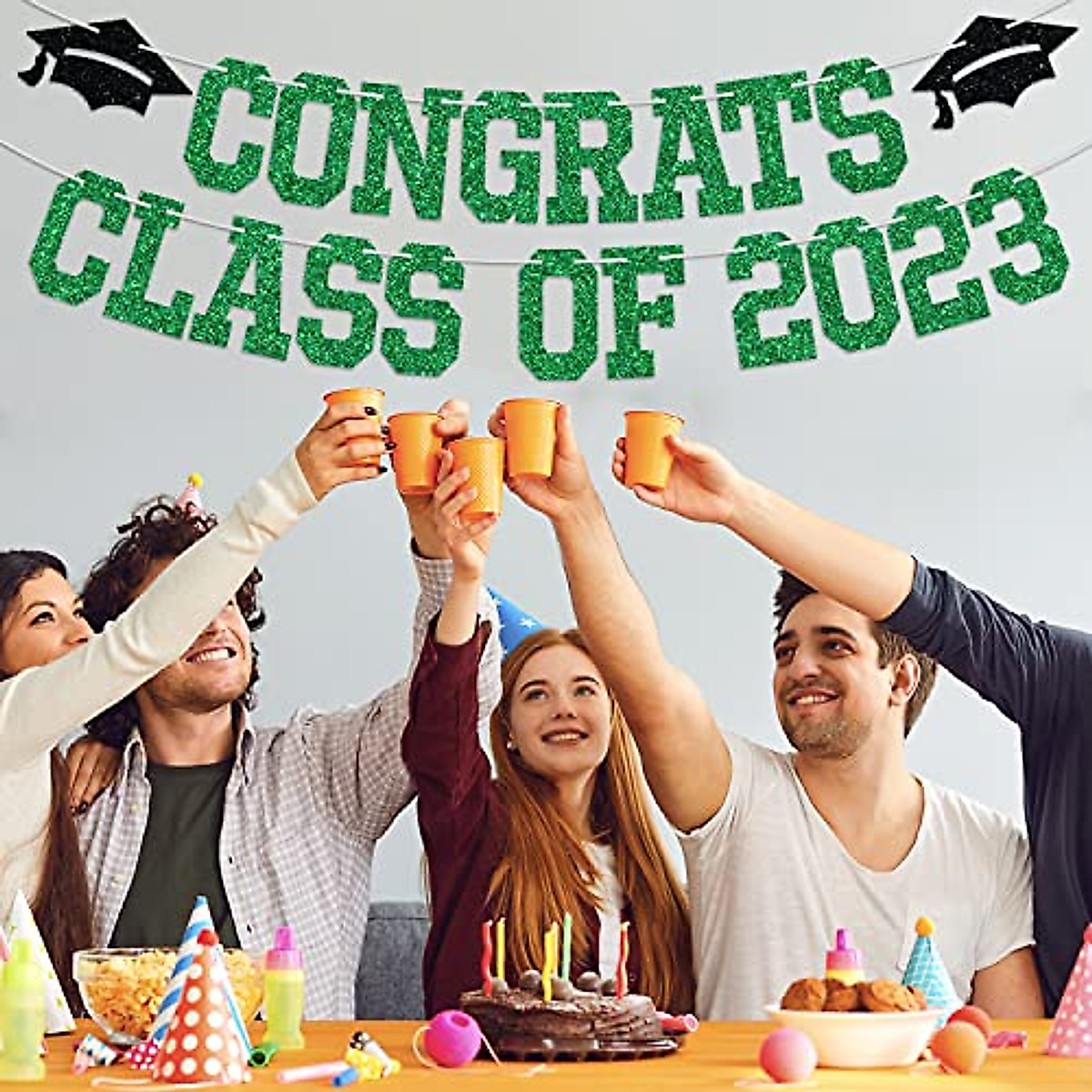 Congrats Class of 2023 Banner, You Did It / Congrats Grad, 2023 Graduation Theme Party Decorations(Black & Green)