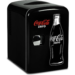 Coca-Cola Zero CZ04 4 Liter/4.2 Quarts 6 Can Portable Cooler/Mini Fridge, Beverages, Baby Food, Skincare and Medications-Use at Home, Office, Dorm, Car, RV or Boat-AC & DC Plugs Included, Black/Red