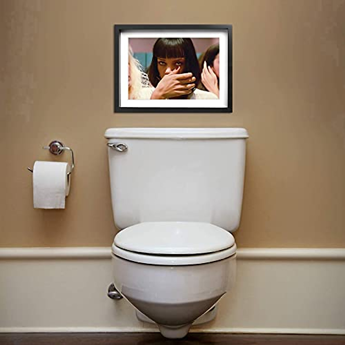 Antonia Bellamy Movie Pulp Fiction Wall Art The Toilet Poster Funny Bathroom Art Frame 12"X16"