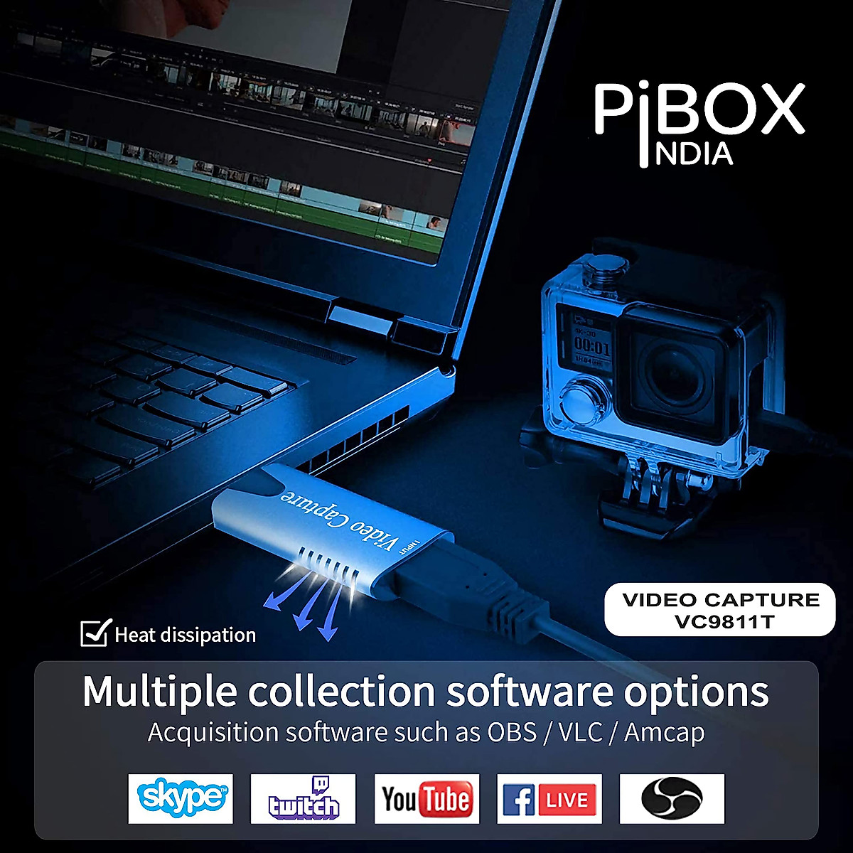 Video Capture Card, PiBOX India Braided Tough, 4K HDMI to USB 3.0 Game Capture Device Aluminium Windows Android Mac,HD 1080P Audio Video Card Live Streaming Gaming, Teaching Live Broadcasting