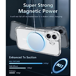 FNTCASE for iPhone 16 Case: Clear Magnetic Military Grade Drop Protection Anti Yellowing Slim Case - Rugged Shockproof Protective Transparent Cell Phone Cover(Clear)