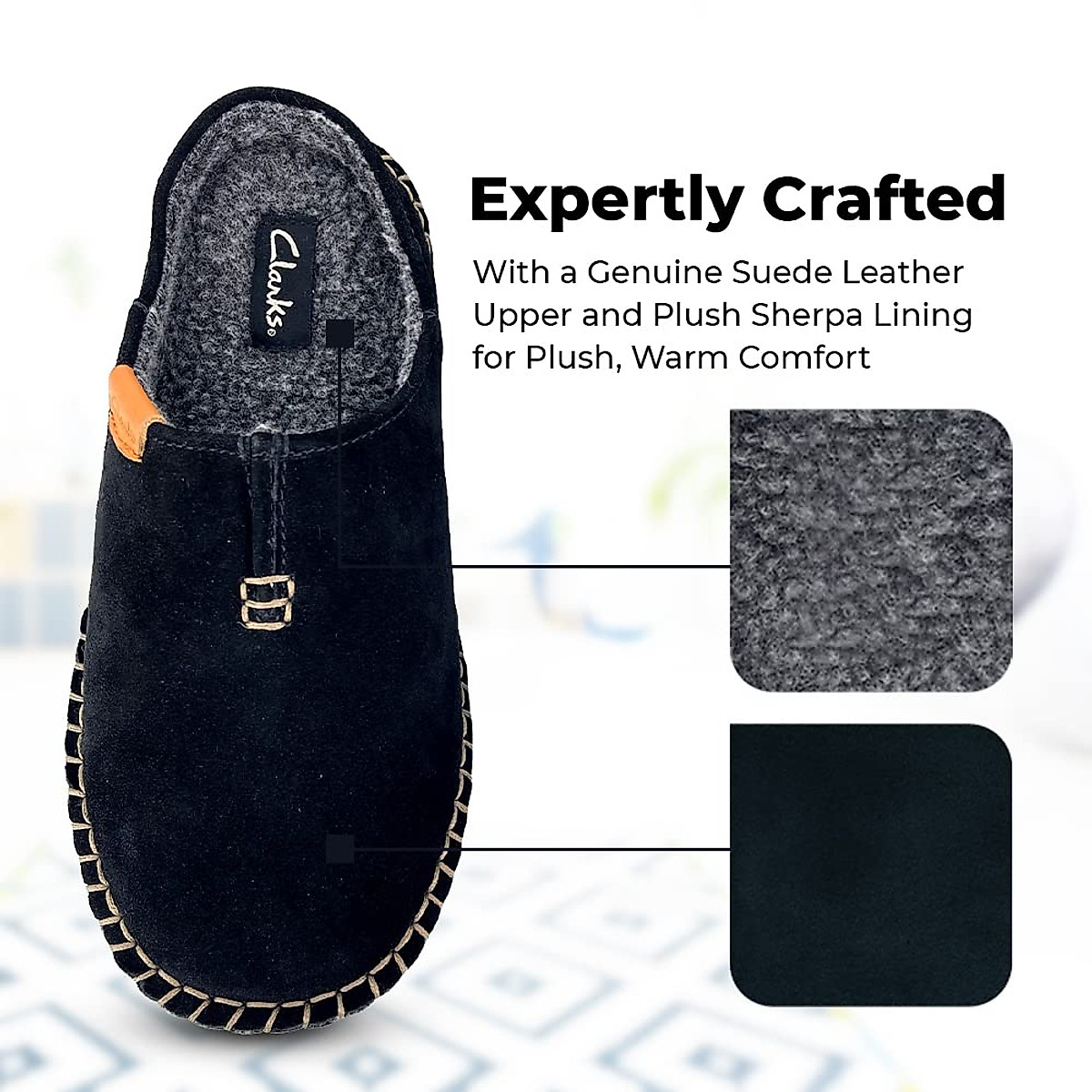 Clarks Mens Open Back Suede Leather Slipper With Heavy Stitching - Plush Sherpa Lining - Indoor Outdoor House Slippers For Men (11 M US, Tan)