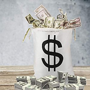 Auihiay 11.8” x 19.7” Large Dollar Sign Money Bag Canvas Pouch with Drawstring Closure for Toy Party Favors, Halloween Bank Robber Cowboy Pirate Theme, Carrying Case Sack