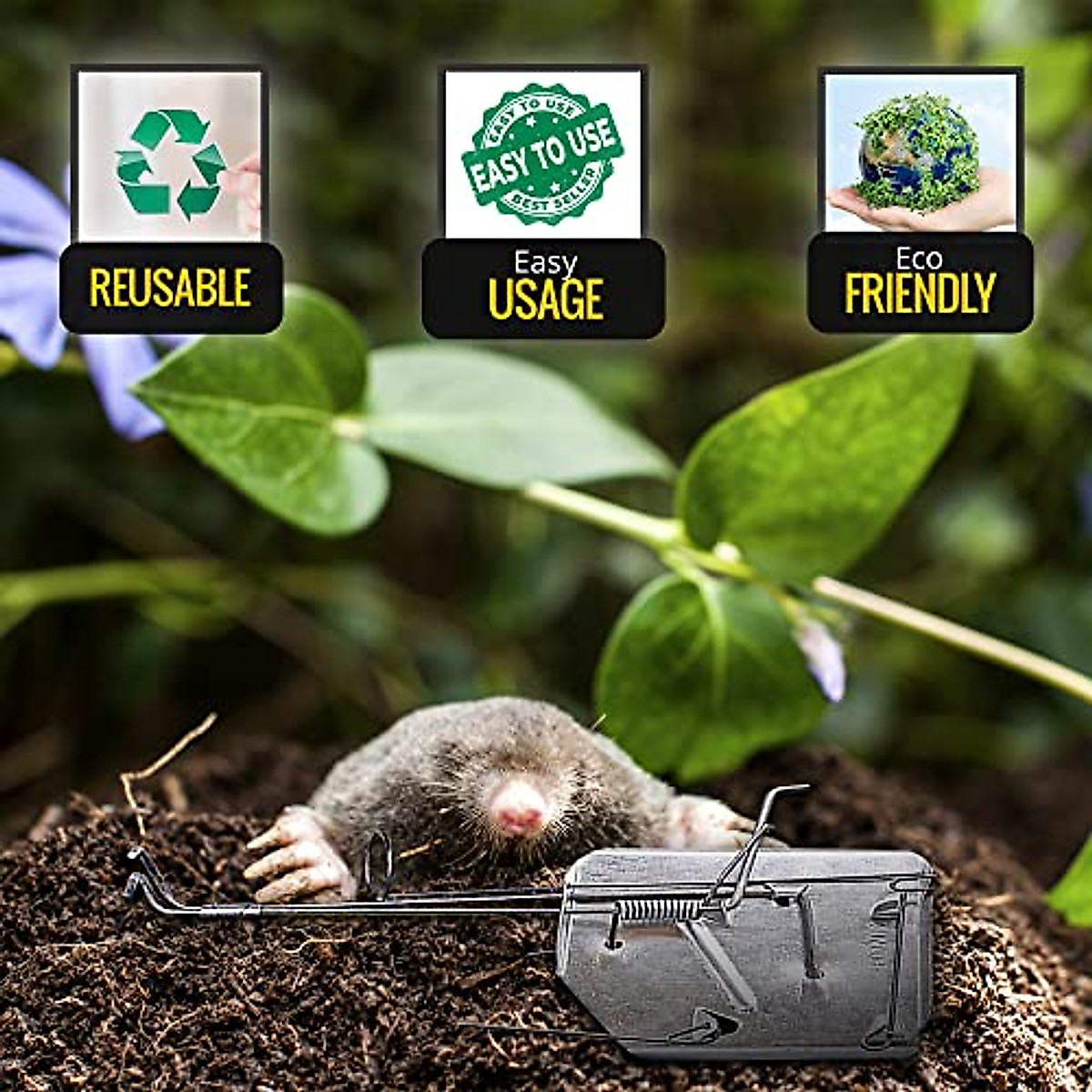 Cinch Mole Trap with Tunnel Marking Flag -Heavy-Duty, Reusable Trapping System | Lawn, Garden, and Outdoor Use | Weather Resistant Steel (Small - Mole Kit)