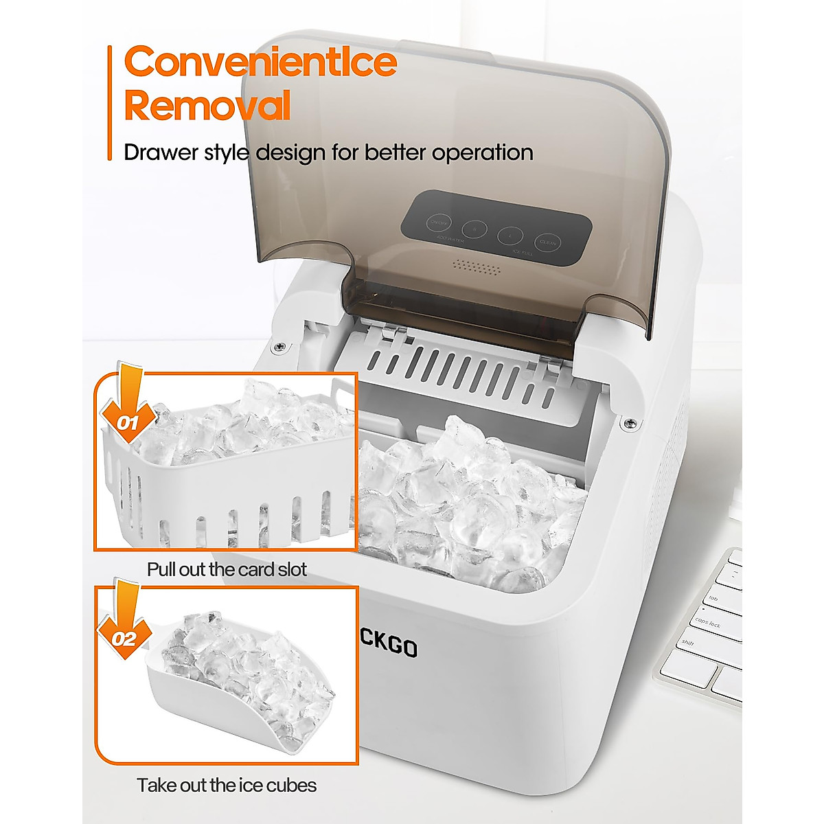 Smart Ice Maker Countertop, Compact Wi-Fi Ice Machine with App Control, 33 lbs per Day 9 Cubes in 6 Mins 2 Sizes Bullet Ice Makers Self-Cleaning Ideal for Home Kitchen Camping RV