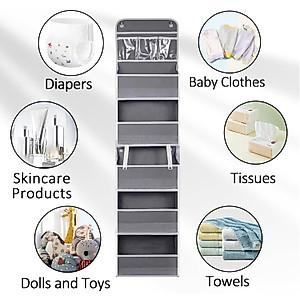 HSD Houseware Baby Organizer for Nursery, Separable 2-in-1 Over the Door Organizer Bathroom with 5 Shelves 4 Side Pockets 3 PVC Pockets, Door Organizer Hanging Bedroom Pantry (Dark Grey)