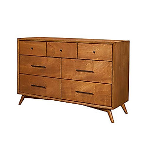 Alpine Furniture Flynn Mid Century Modern 7 Drawer Dresser, 56" W x 19" D x 36.5" H, Acorn