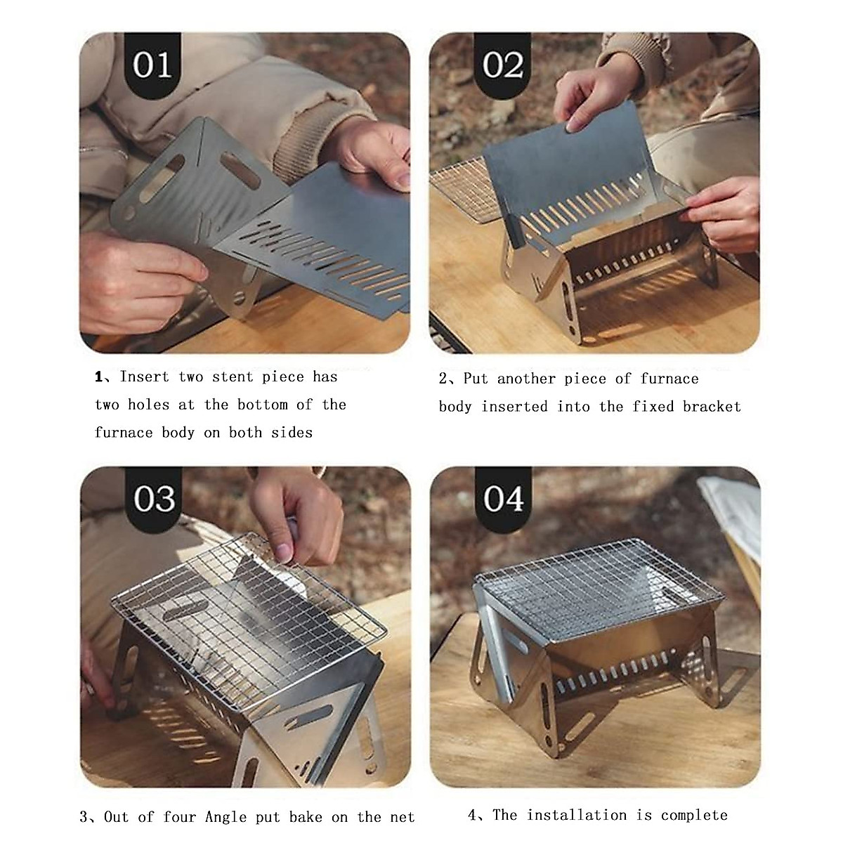 EROUGE Portable Mini Camping Grill,Folding Outdoor Campfire Grill Cooking for Picnics Fire Pit Feeds 2 People and fits in Your Backpack. Designed for Hiking,Tailgating