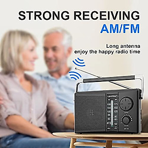LEOTEC Portable AM FM Radio with Best Reception,Battery Operated or AC Power,Big Speaker,Large Tuning Knob,Clear Dial,Earphone Jack for Gift,Elder,Home