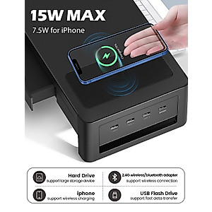 meatanty Dual Monitor Stand Riser with 2 Drawers,4 USB Ports and Charging Pad,Metal Monitor Stand for 2 Monitors Supports Transfer Data and Charging,Desk Organizer for PC,iMac(38.7 inches)