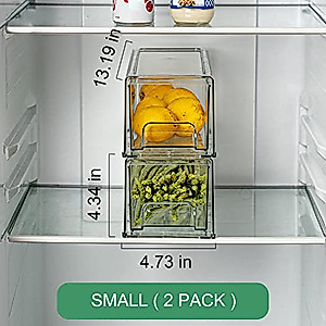 Yatmung Clear Drawers Pull Out Refrigerator Organizer Bins - Stackable Fridge Drawers - Food, Pantry, Freezer, Plastic kitchen organizing - Fridge organization and storage containers (2 Pack | small