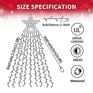 350 LED Christmas Decorations Star Light Outdoor Waterfall Lights Christmas Tree Lights Easy Installation Waterproof Christmas Lights for Yard Wedding Party Home Garden Indoor Outdoor (red Green)