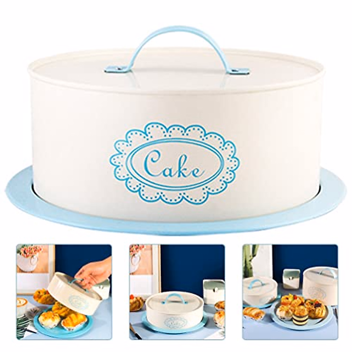 Metal Cake Carrier Cake Server with Lid Cake Cover Cake storage Tin Sweet Stuff Cake Holder Cream Dessert Carrier for Kitchen Countertop Cake Storage Container with Handle