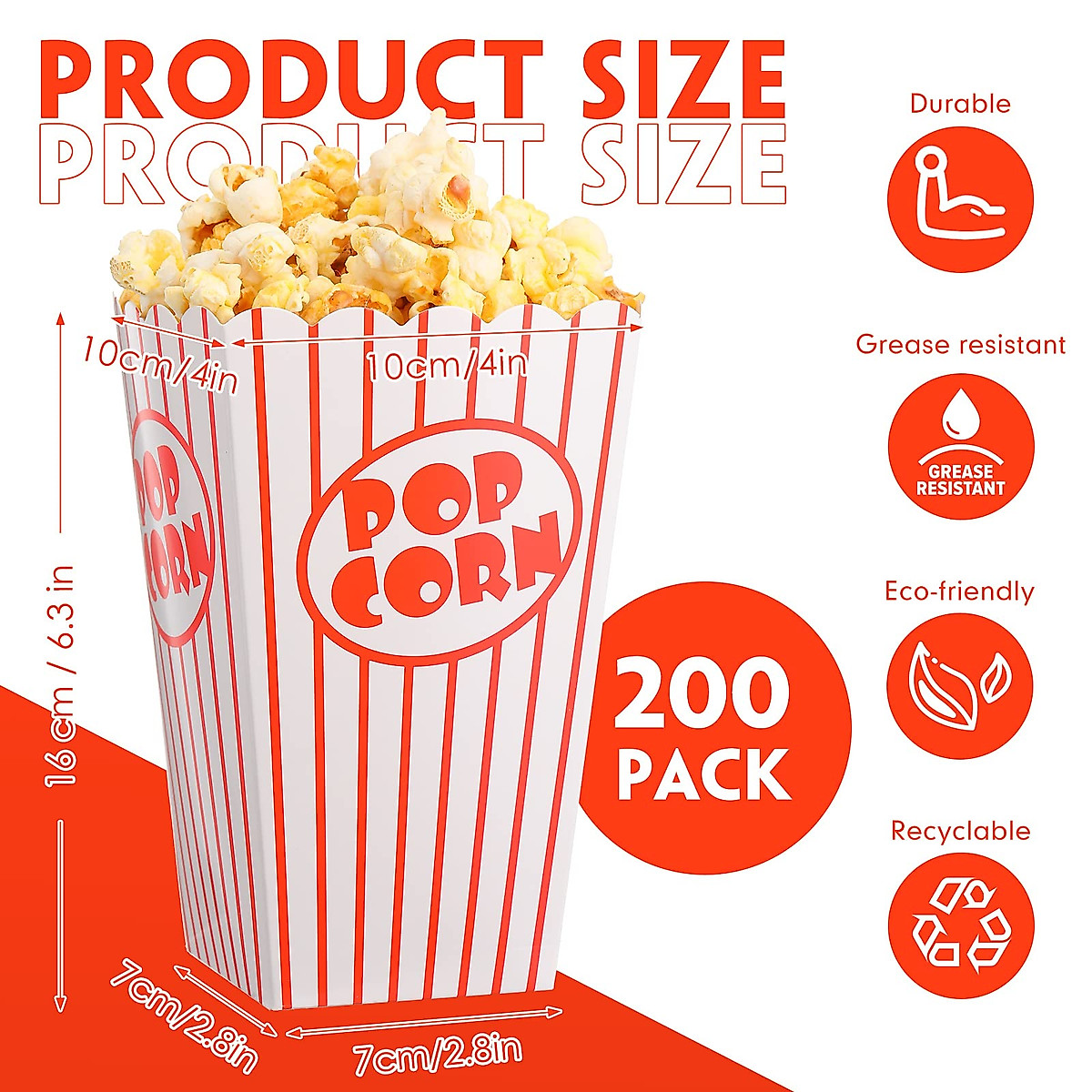 200 Pack Vintage Popcorn Boxes for Movie Nights