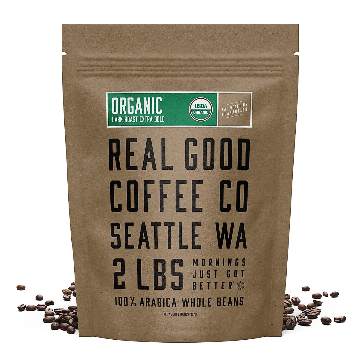 Real Good Coffee Company - Whole Bean Coffee - Organic Dark Roast Coffee Beans - 2 Pound Bag - 100% Whole Arabica Beans - Grind at Home, Brew How You Like