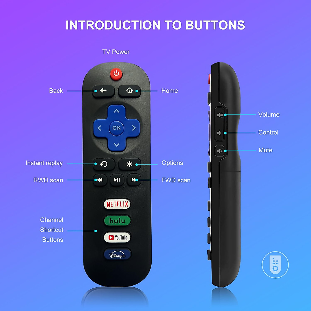[2 Pack] Replaced Remote Control Only Compatible with TCL/Hisense/Onn/Sharp (Not for Roku Stick and Box)