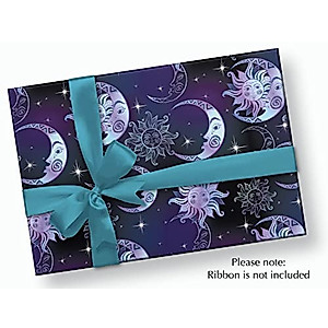 Celestial Sun Moon Stars Wrapping Paper - Folded Flat 30 x 20 Inch (3 Sheets)