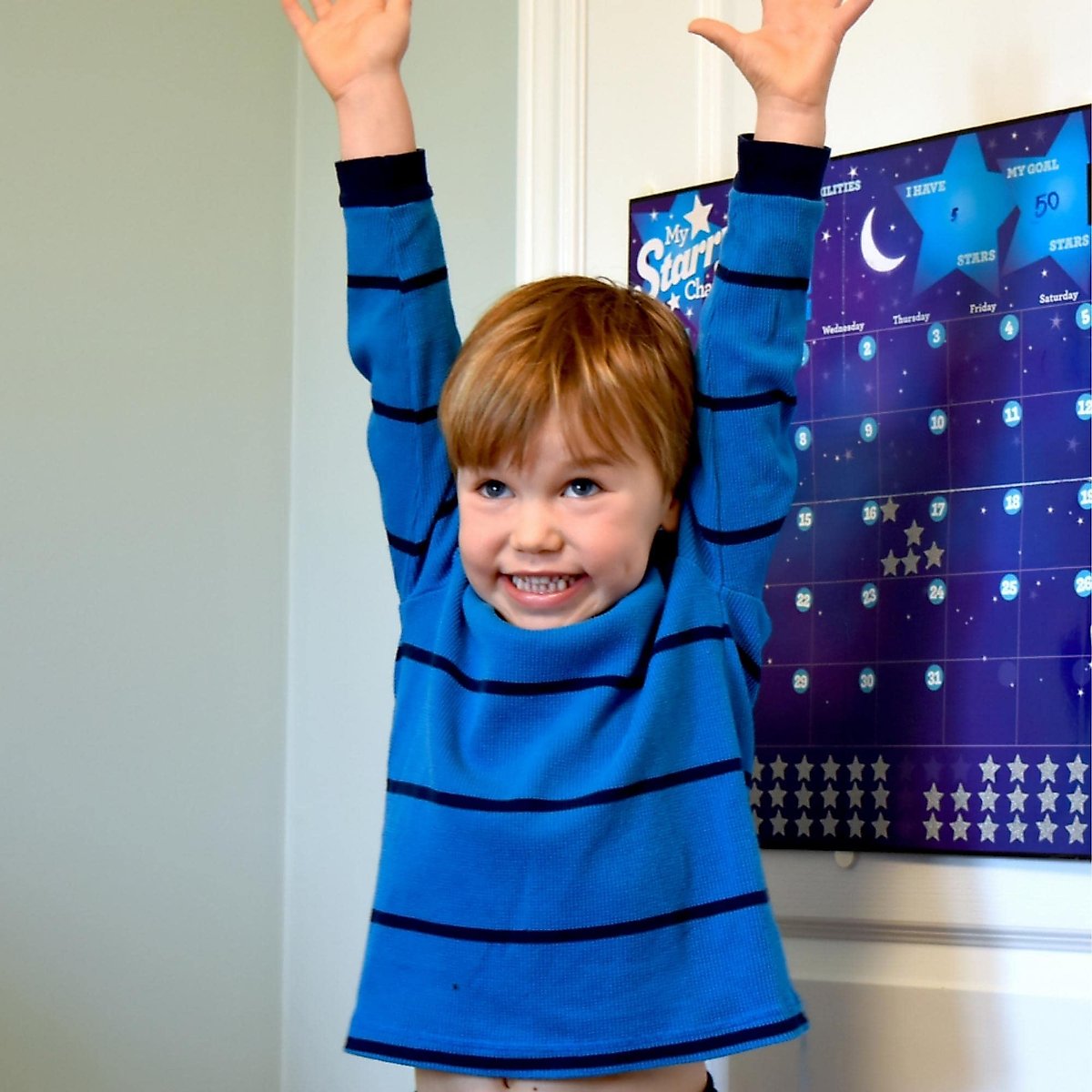 My Starry Chart - Kids Chore Chart Calendar Board for Behavior, Reward, Responsibility, Incentive & Routine at Home - Homeschool Planner Supplies with Dry Erase Reusable Stickers - Preschool Learning