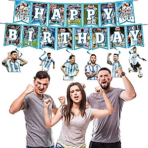 Soccer Birthday Decorations, Soccer Birthday Party Decorations Include 12 Cupcake Topper, 2 Banner, 3 Centerpieces, and 6 Hanging Swirls, Soccer Themed Birthday Party Supplies for Kids