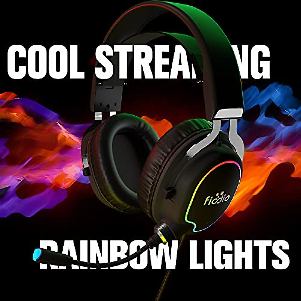 Fiodio Gaming Headset with Surround Sound Stereo for Xbox One PS4 PC Switch Tablet, Noise Cancelling Over Ear Headphones with Mic, LED Light and Soft Memory Earmuffs for Laptop