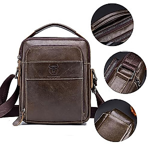 QAZWSXE Mens Shoulder Bags Crossbody,Genuine Leather Shoulder Sling Bag for Men Adjustable Man Purse Brown Small Messenger Bag for Men Travel Work Business Handbag