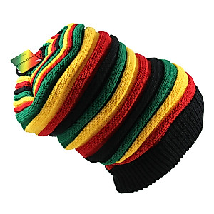 RW mens Classic Rasta Slinky Beanie, Black/Rasta, One Size