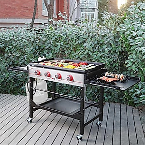 Royal Gourmet GB4000FC 36-Inch Gas Griddle with Cover, 4-Burner Flat Top Gas BBQ Grill with Top Cover Lid, Propane Fuelled, Outdoor Griddle Station with Folding Side Shelves and Legs, Black