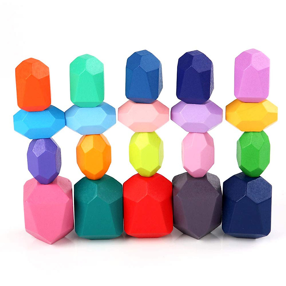 Heamuy Stacking Building Balancing Game Colored Pine Wood Stone Stacking Educational Puzzle Toys for KidsHeamuy Toddlers Preschool Learning Supplies