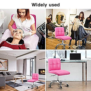 OUTMASTER 360° Office Desk Chair,PU Adjustable Rolling Task Chair with Backrest for Barber,Office,Home, Computer,360° Swivel,Armless (Pink)