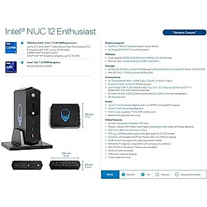 Intel NUC 12 Enthusiast NUC12SNKi7 Mini PC Core i7-12700H | 14 Cores/20 Threads | ARC A770 Graphics, Connectivity 6 USB-A, 2 USB-C, 1 HDMI, 2 Display Ports(Barebone)