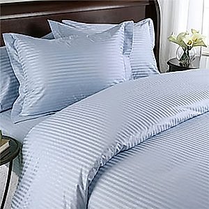 1200 Thread Count Three (3) Piece Queen Size Blue Stripe Duvet Cover Set, 100% Egyptian Cotton, Premium Hotel Quality