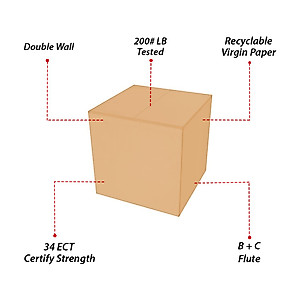 BannerBuzz Shipping Corrugated Box, 100% Recyclable, Made of Double Wall B+C Flute Corrugated Fiberboard in Natural Brown Kraft Paper with ECT 34# (24" L X 24" W X 24" H, Pack of 100)