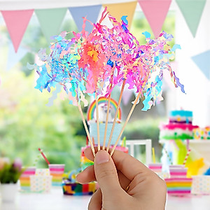 YUXIANLB 10Pcs Happy Birthday Cake Toppers, Foil Firework Cupcake Toppers, Sparkle Tinsel Cake Toppers Cocktail Food Toothpick for Birthday Wedding Baby Shower Graduation Party Supplies