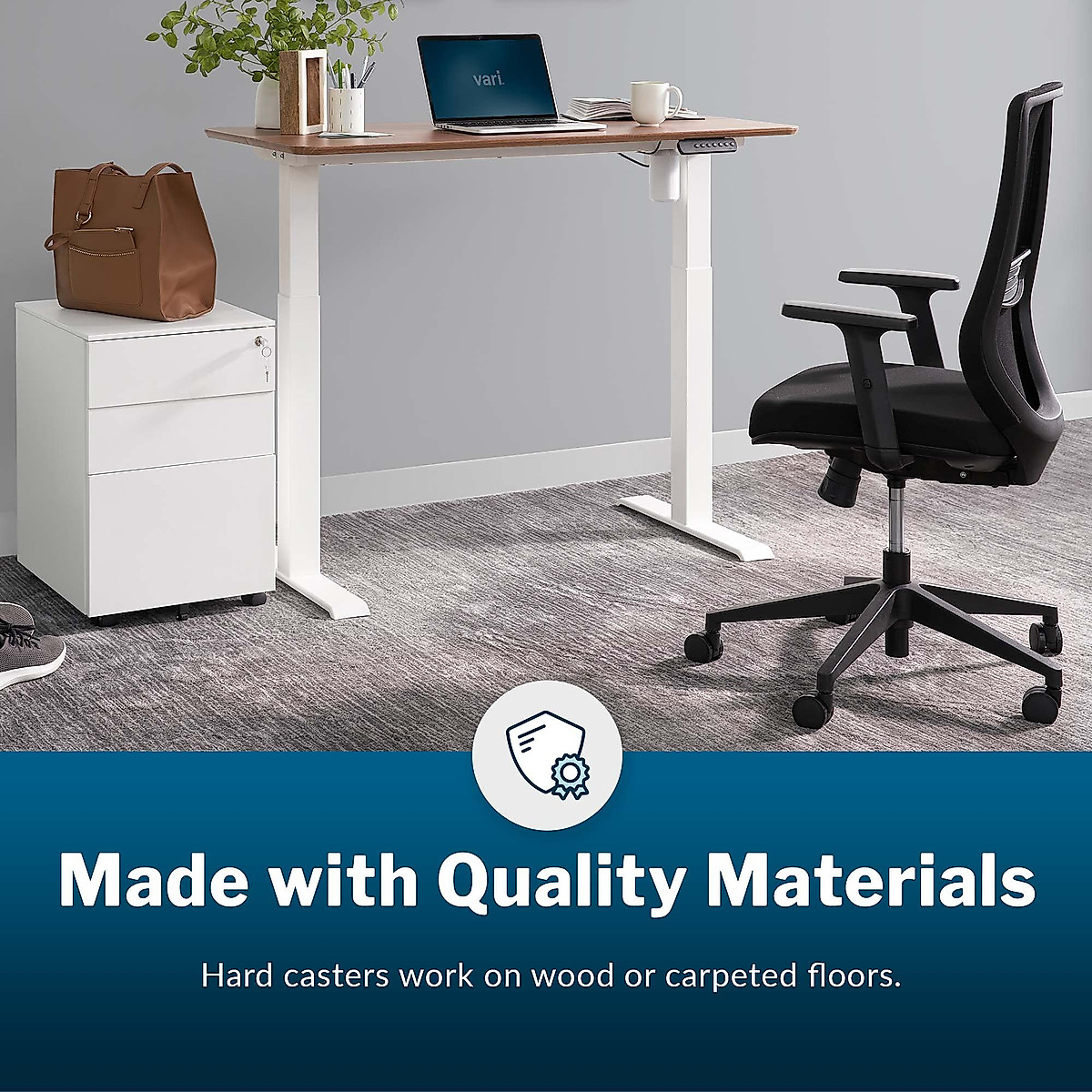 Vari Essential Task Chair - Varidesk Ergonomic Home Office Chair with Comfortable Mesh, Lumbar & Back Support, Adjustable Height - Ideal for Computer Desk - Easy Assembly - Black