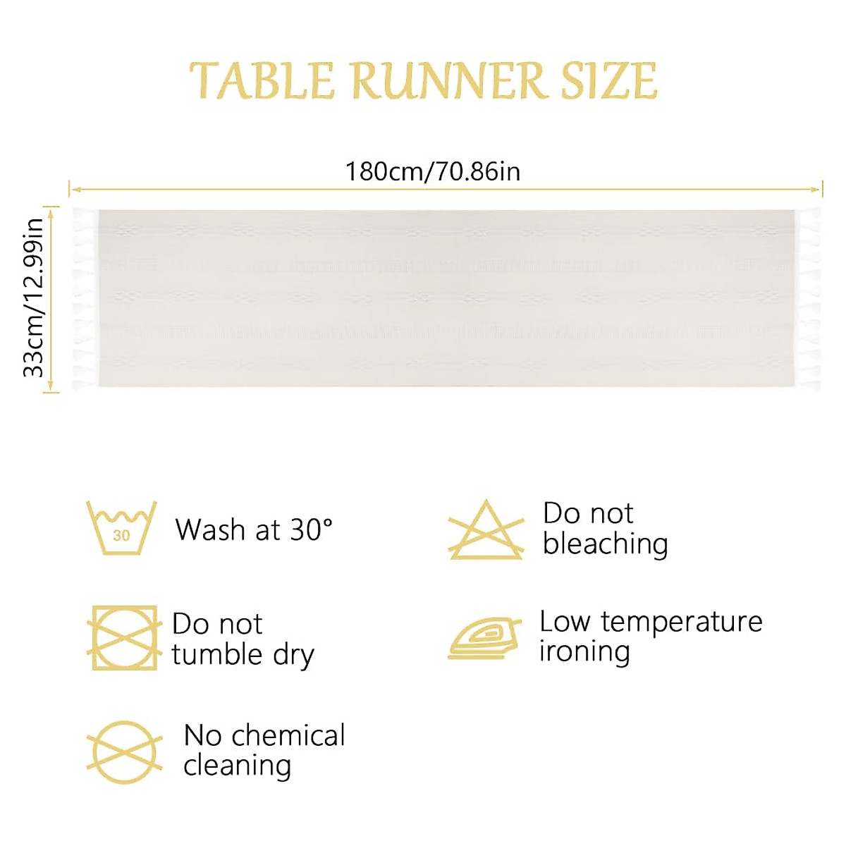 AUAUY Table Runner with Handmade Tassels, Boho Style Beige Weave Stripes Polyester Fabric Table Runner, Macrame Table Decoration for Holiday Party Dining Wedding and Everyday Use(13*70.87in)