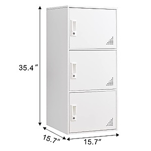 iCHENGGD 3 Door Metal Locker Steel Storage Cabinet, Office Storage Lockers for Employees, Vertical Metal Cabinets for Home,Office,School,Room Storage Organizer (White)