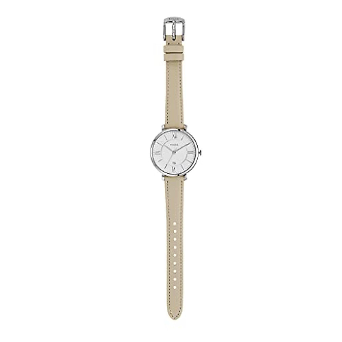 Fossil Women's Jacqueline Quartz Stainless Steel and Leather Three-Hand Date Watch, Color: Silver, White (Model: ES3793)