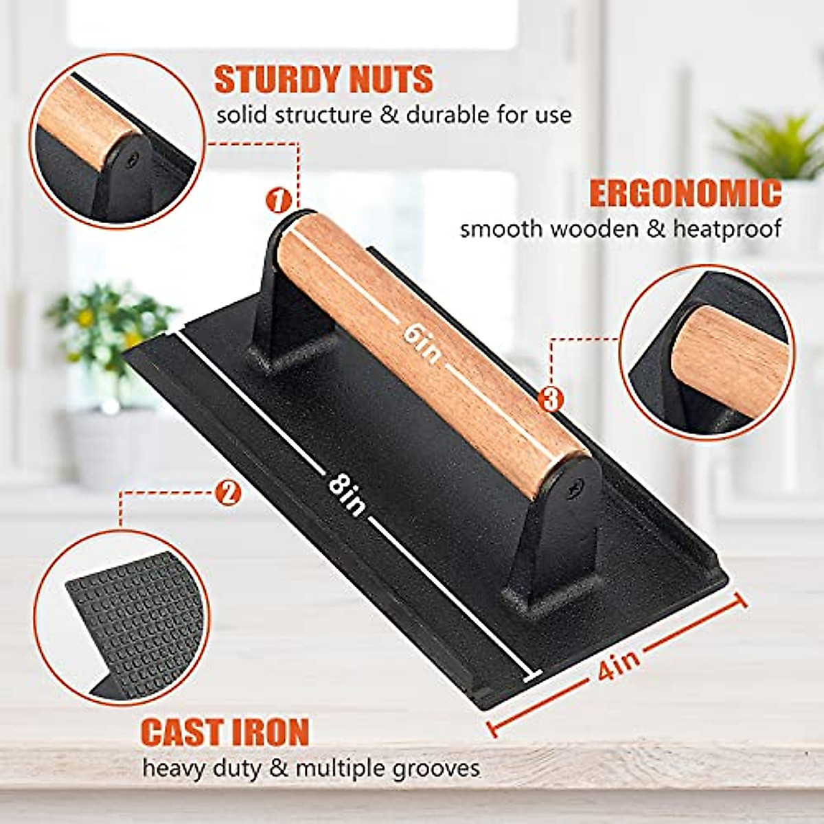 12In Cheese Melting Dome & 8x4In Cast Iron Grill Press, HaSteeL Stainless Steel Basting Cover with Heavy Duty Burger Bacon Press, Griddle Accessories for Teppanyaki Flat Top Stovetop Indoor & Outdoor